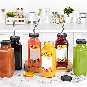 Ruckae 16oz 10pcs Glass Juice Bottles with Lids and Hole, Square Juicing Bottles Reusable Glass, Clear Glass Juicer Containers with Brush for Liquids, Juices, Smoothies, Salad Dressings, Picnics