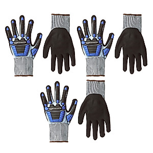 AmazonCommercial 18G Goldsilk & Sandy Nitrile Gloves with Impact Protection on Back (Blue/Black), Size L, 3-Pairs