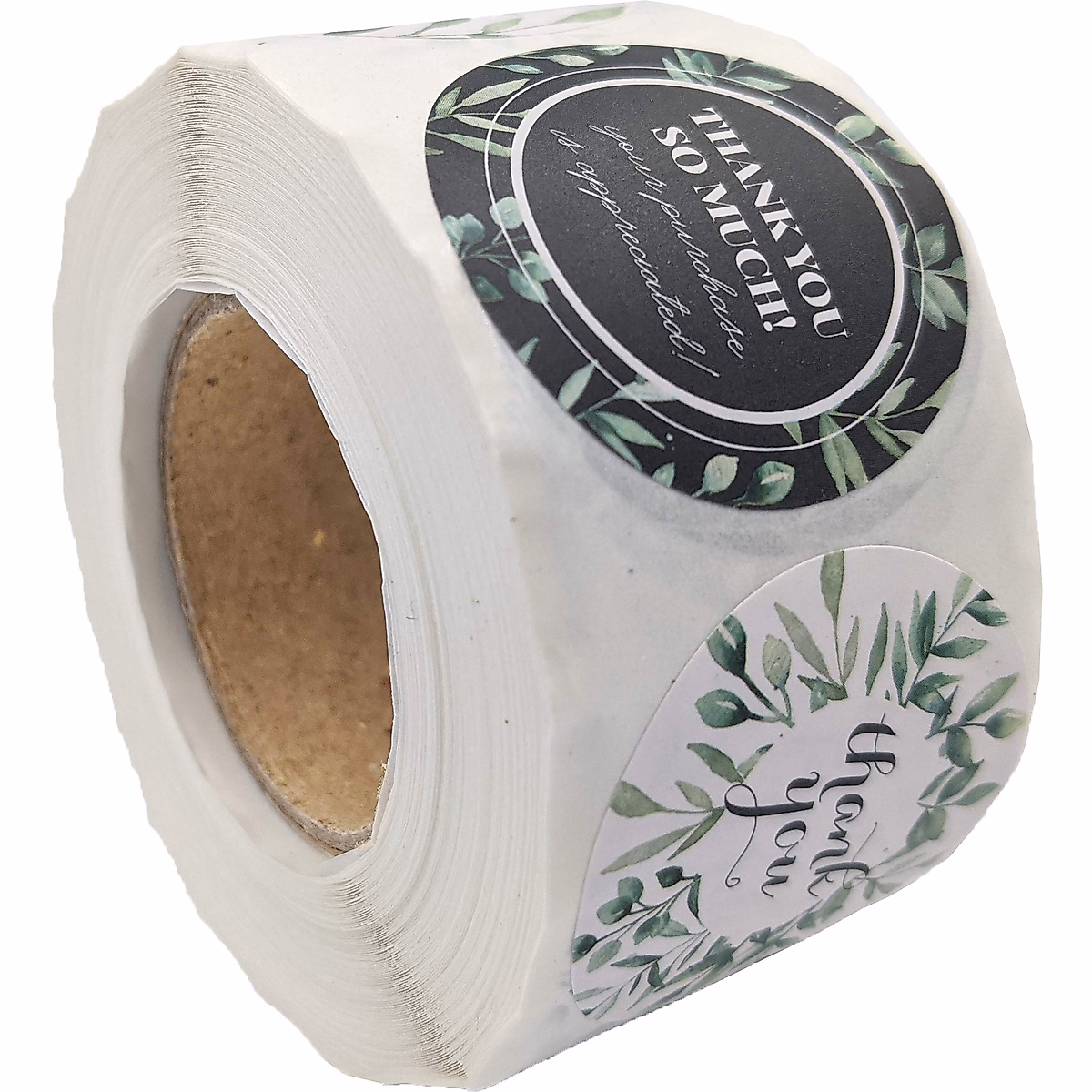 Gooji Business Thank You Stickers – 500Pcs Roll Greenery Thank You Stamp – 1.5 Inch Thank You Stickers for Packaging – 4 Designs – Ideal for Small Business, Boutiques