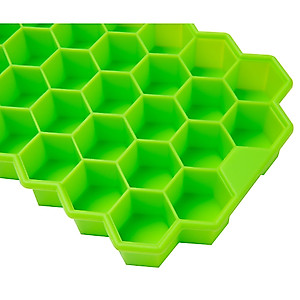 Mind Reader Mini Ice Cube Trays, Honeycomb Mold, Cover, Reusable, Stackable, Freezer, Silicone, 8"Lx5"Wx1"H, Set of 4, Green