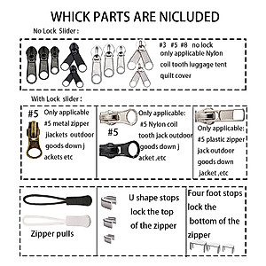 Meikeer 252 Pieces Zipper Repair Kit Replacement Zipper, Zipper Pulls, Installation Tools for Bags Tents Luggage Sleeping Bag Jacket Outdoor