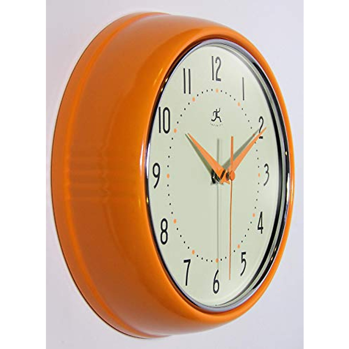 Infinity Instruments LTD. Retro 9 inch Silent Sweep Non-Ticking Mid Century Modern Kitchen Diner Wall Clock Quartz Movement Retro Wall Clock Decorative (Orange)