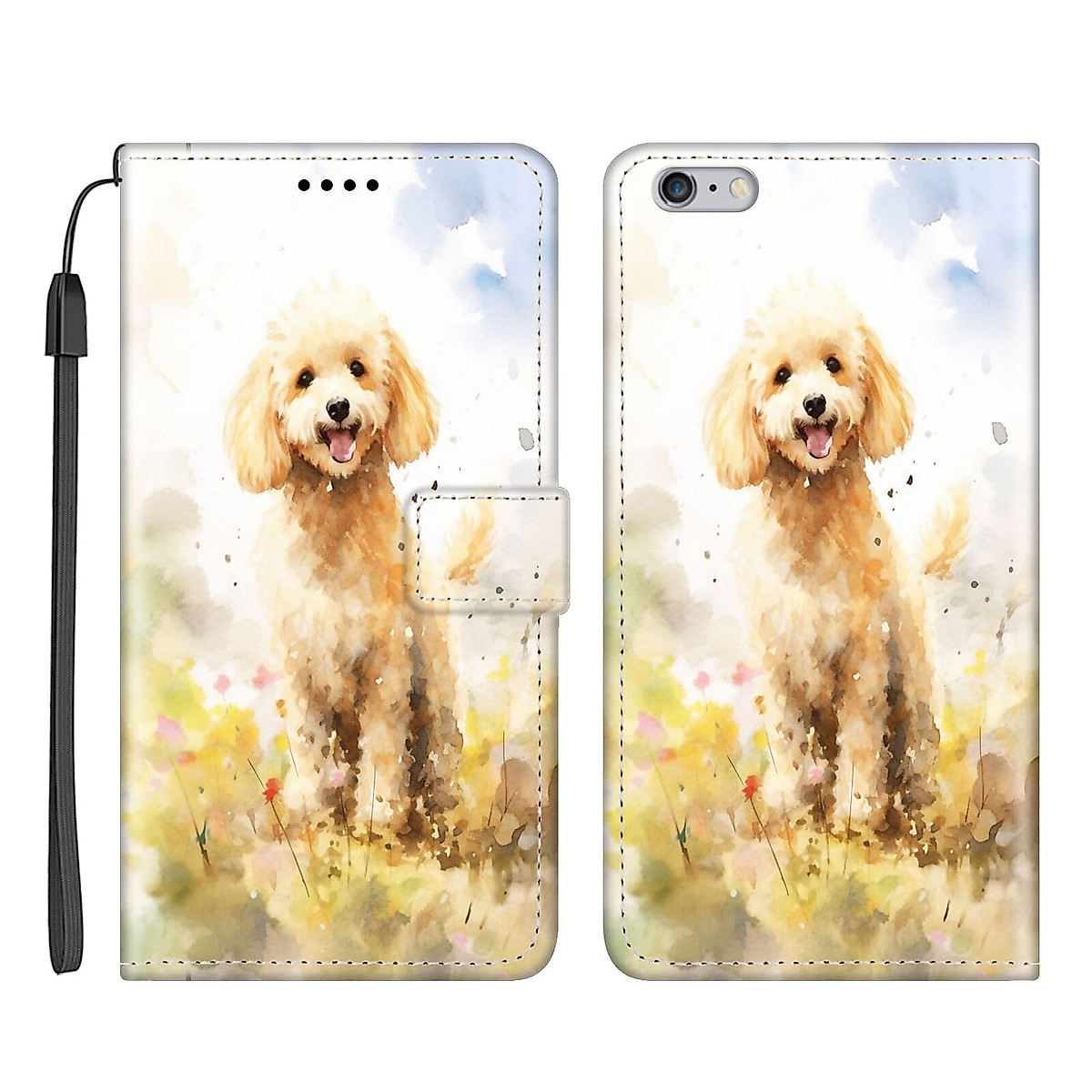 DAFEI Wallet Case for iPhone 6/6s with Poodle Dog-aa43 Pattern PU Leather Flip Folio ID&Credit Cards Pocket Lanyard