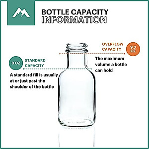 Set of 8oz Glass Bottles with Black Plastic Caps | Reusable Stout Flint Glass Bottles with Lids for Juicing, Kombucha, Liquids | Made in USA | 8 oz Glass Bottles (Total of 12)
