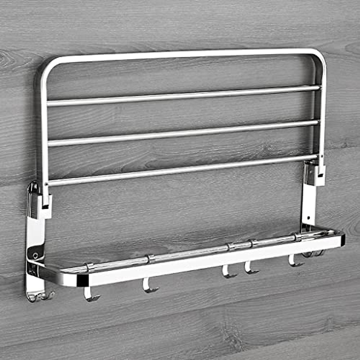 Bath Towel Shelf Stainless Steel Polished Bathroom Towel Rack Holder Storage Shelf Hook Accessories