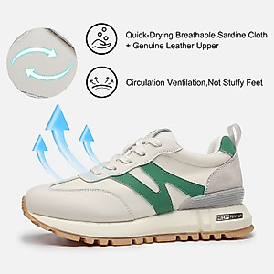 somiliss Sneakers for Women Genuine Leather Suede Patchwork Casual Lace Up Non-Slip Walking Shoes Comfortable Tennis Running Shoes Womens Fashion Sneakers