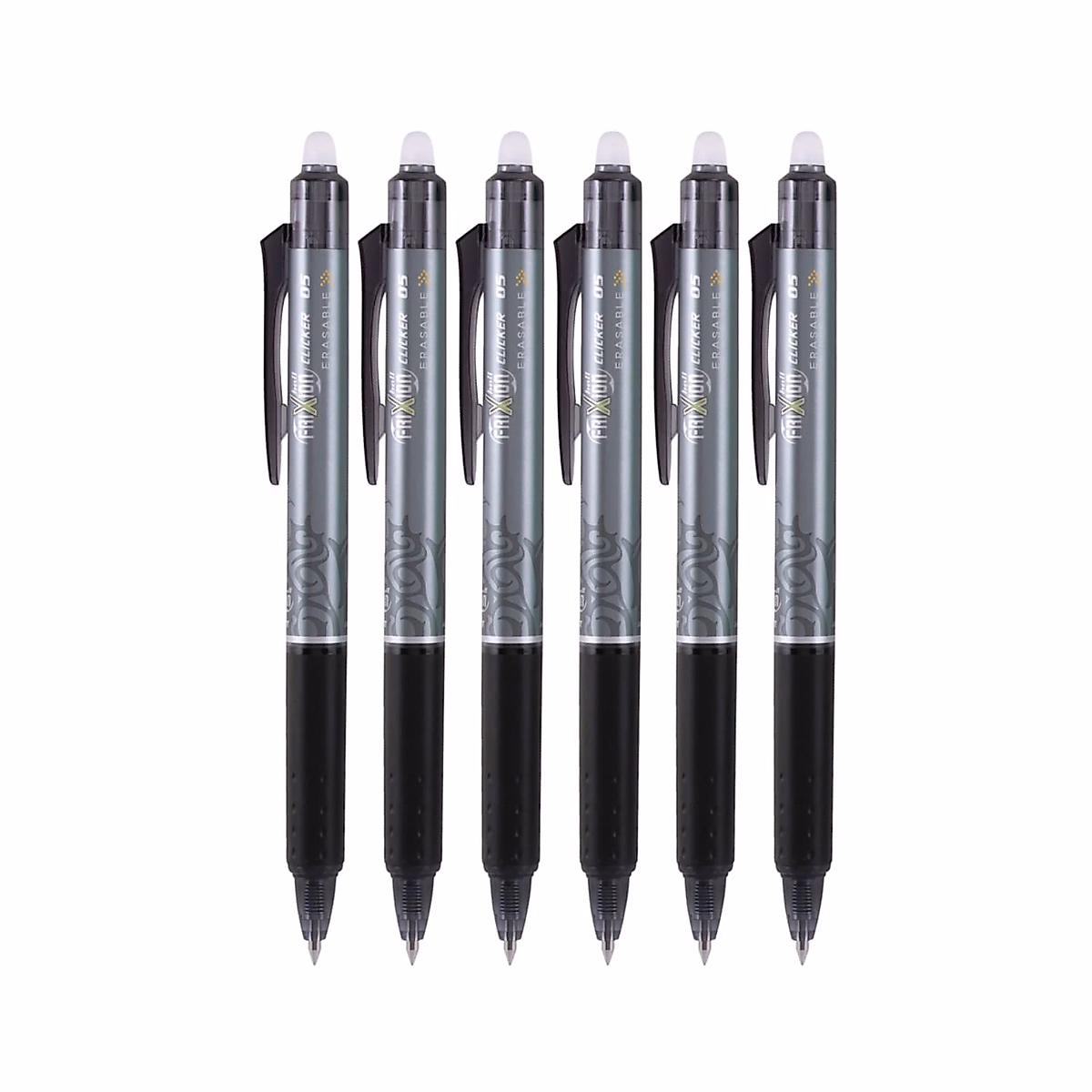 New (2) Pilot FriXion Ball Clicker Erasable Gray Barrel Pen, Extra Fine, 0.5 mm, Black Gel Ink, 3 Pack (14288)