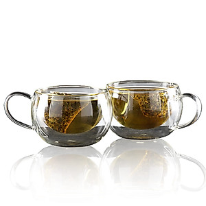Homiu Double Walled Thermo Glass Cups Perfect for Tea Coffee Borosilicate Glasses Pack of 2 (Tea Cups 6.1oz)