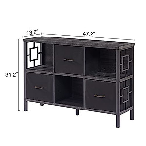 HOMISSUE 6 Cube Storage Organizer Shelf with 3 Storage Cube, Wood and Metal Cubby Bookcase,Horizontal Bookshelf,Multifunctional Metal Display Cabinet for Living Room and Office（Grey, 47 Inch）