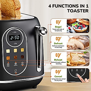 Keenstone Toaster Touch Control, Retro Toaster with Touchscreen, Stainless Steel 2 Slice Toaster Extra Wide Slot Features Bagel, Reheat, Defrost, Cancel, 6 Shade Settings&Removable Crumb Tray