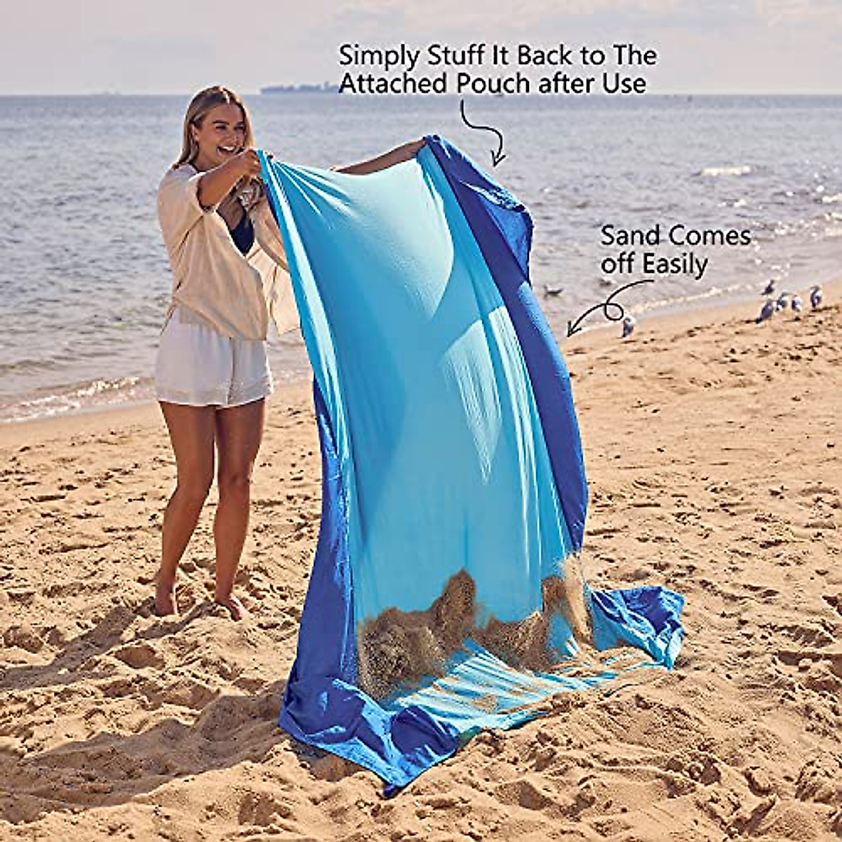 Wekapo Beach Blanket Sandproof, Extra Large Oversized 10'X 9' for 2-8 Adults, Big & Compact Sand Free Mat Quick Drying, Lightweight & Durable with 6 Stakes & 4 Corner Pockets