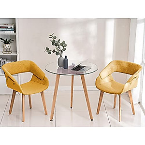 ivinta Small Dining Table Set for 2, Round Glass Dining Table with Two Yellow Upholstered Fabric Chairs, 3 Pieces Dining Table Set for Apartment, Kitchen, Dining Room, Patio Dining Set (Yellow)…