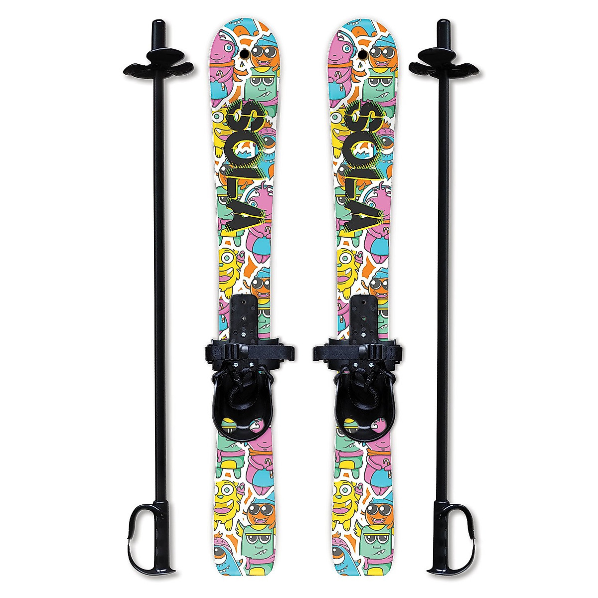 SOLA Winter Sports Kid's SLKS103 Beginner Snow Skis and Poles with Bindings Age 3-4 (Gaggle)