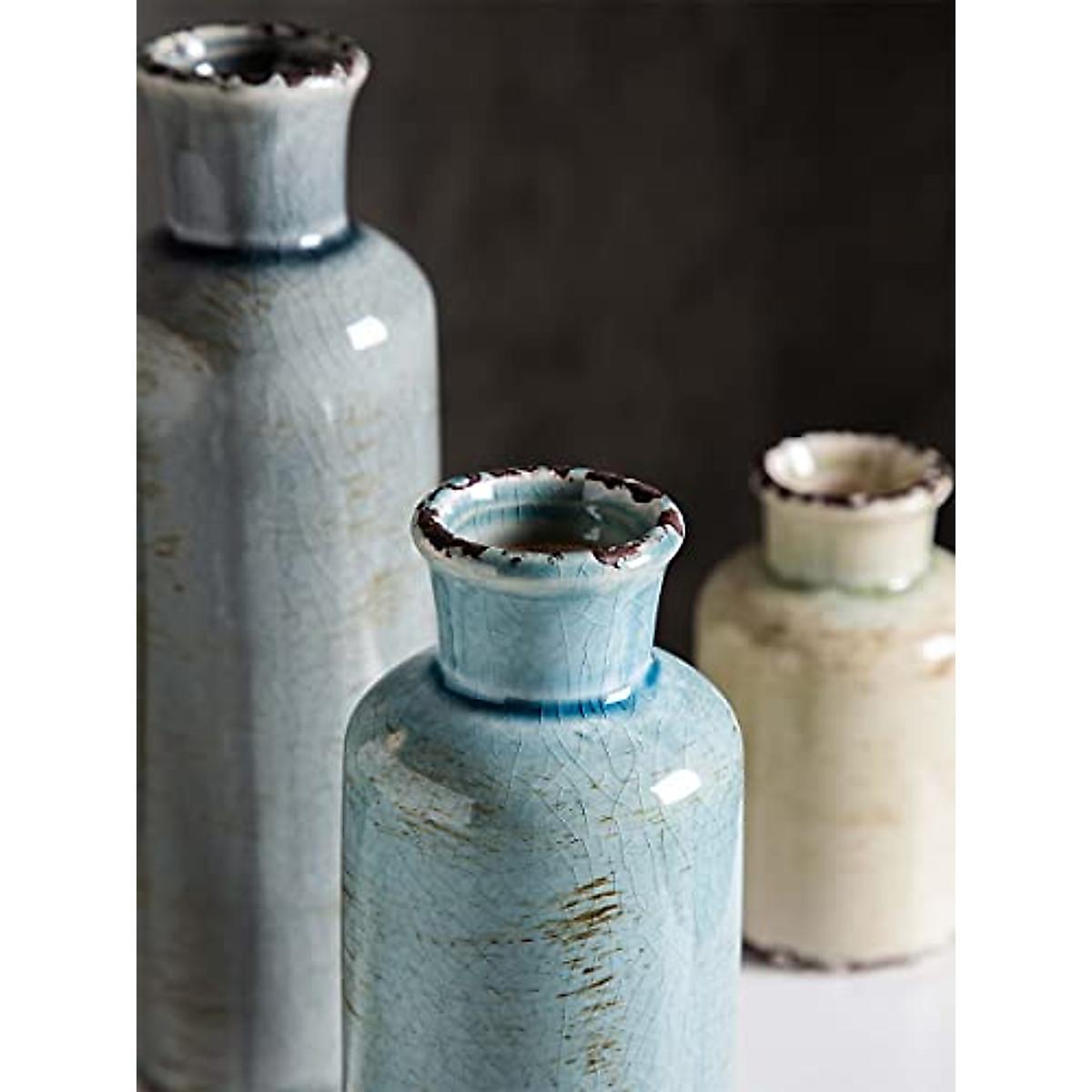 CwlwGO- Ceramic vase 3 Piece Set, Small Rustic Vase for Country Home Decor, Modern Farmhouse/Living Room /Tabletop Decor, Bookcase, Fireplace and Entrance Decorate