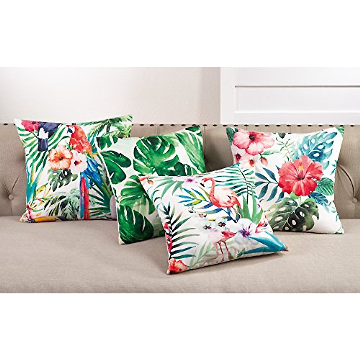 SARO LIFESTYLE 1458.M18S Indoor/Outdoor Hibiscus Floral Print Poly Filled Throw Pillow, Multi, 18"