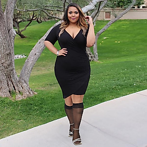 MANZI Plus Size Lady's Knee High Sheer Stockings for Women 6 Pairs Pack(Black,XL-XXL)