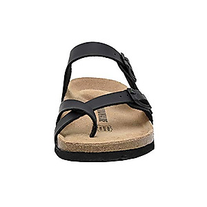 CUSHIONAIRE Luna Cork Footbed Women's Sandals - Comfortable Slip-On Slides with Adjustable Straps & Memory Foam for All-Day Wear | Beach Essential Summer Sandals for Women 2025, BLACK 9
