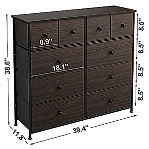REAHOME 10 Drawer Dresser for Bedroom Faux Leather Chest of Drawers Fabric Dresser with Wooden Top Storage Organizer Unit for Living Room Hallway Entryway Closets (Rustic Brown)