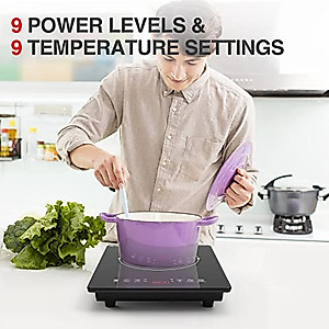 QTYANCY Portable Induction Cooktop, 110V Electric Cooktop Countertop Burner with LED Touch Screen, Overheat Protection Function Hot Plate, 9 Power and Temperature , Black Crystal Glass Surface, Timer and Safety Lock