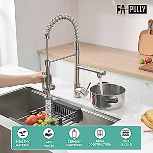 Fapully Commercial Pull Down Kitchen Sink Faucet with Sprayer Brushed Nickel