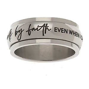 Beads & Pearls Jewelry 8mm Stainless Steel Women's Men's Inspirational Spinner Ring - I Will Walk By Faith... Religious Christian Ring