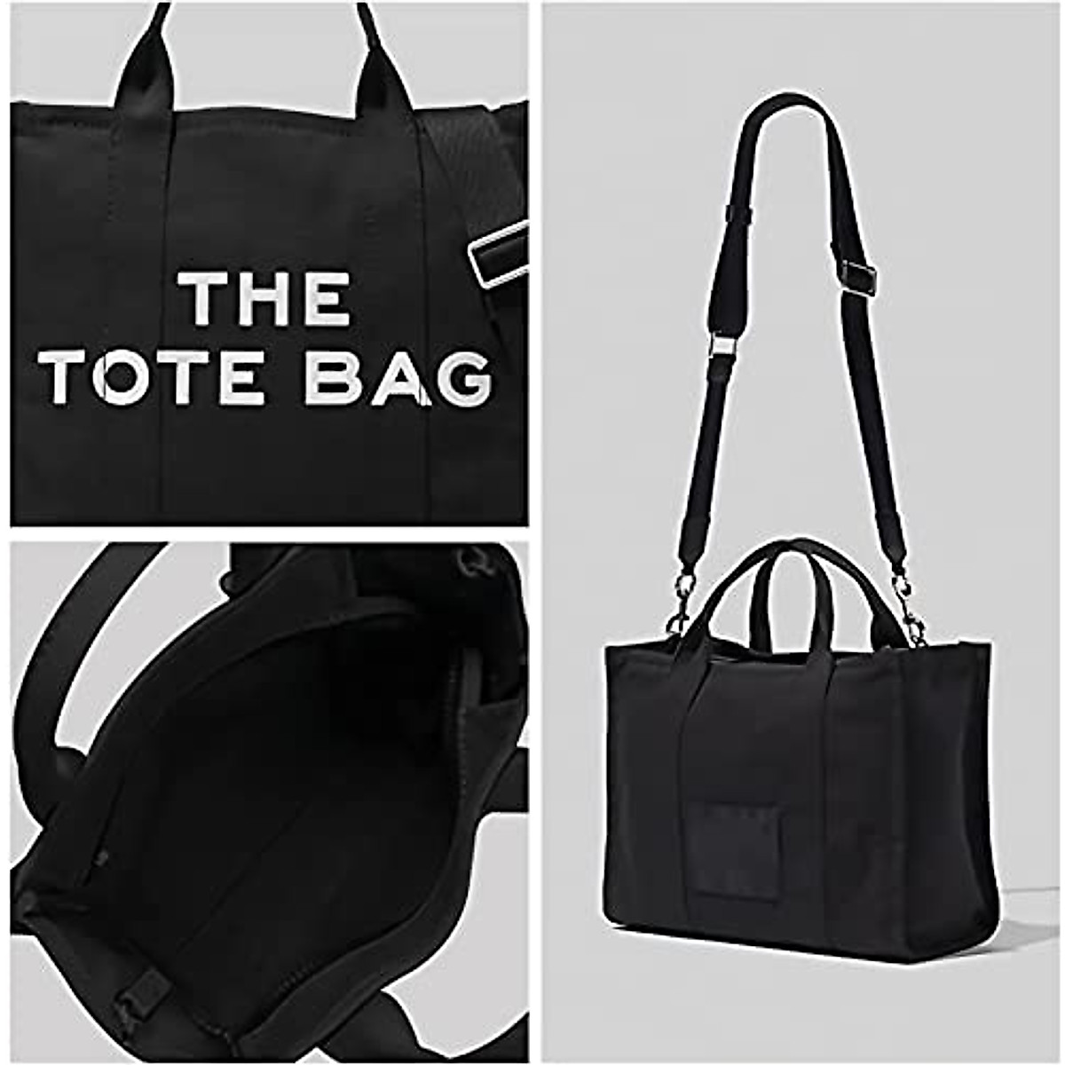 Gourafno The Tote Bags for Women, Canvas Crossbody Tote Bags with Zip Casual Canvas Shoulder Bags for Work School and Travel (Black, Medium)