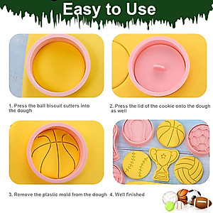8 Pieces Cookie Cutters Sports Ball 3D Football Volleyball Soccer Basketball Shape Biscuit Cutter Cookie Stamps Mold for DIY Cookie Baking Supplies