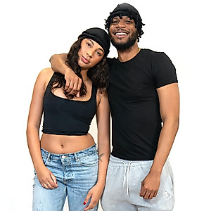 Veeta Superior Halo Turban Silk Satin Lined Head Wrap, Pre-Tied Turban for Men & Women, Turban Durag Wave Cap (Black)