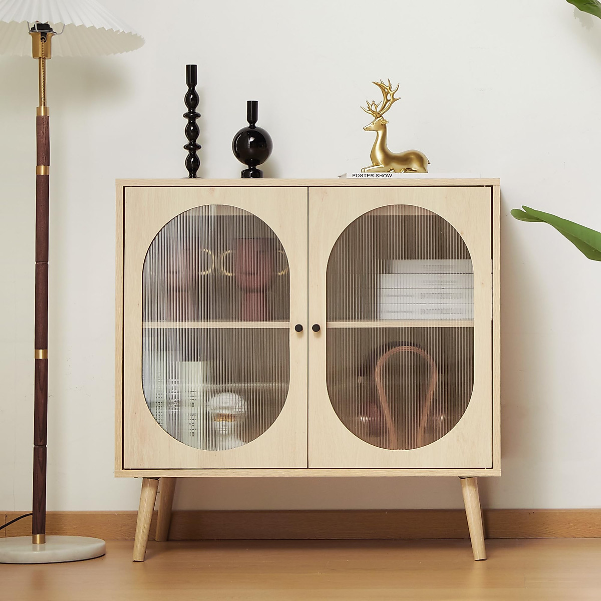 PHOYAL Sideboard Buffet Cabinet, Modern Sideboard Cabinet Accent Storage Cabinet with 2 Doors and Adjustable Shelves Storage Cabinet for Kitchen, Living Room, Hallway, Natural X 2