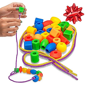 Skoolzy 30 Pcs Lacing Beads | Motor Skills Toys for Toddlers 3-5 | Lacing Toy or fine Motor Skills Toys for 3-4 Year Old | Toddler Beads Perfect as Teaching Lacing Toys | stringing Beads for Kids 3-5