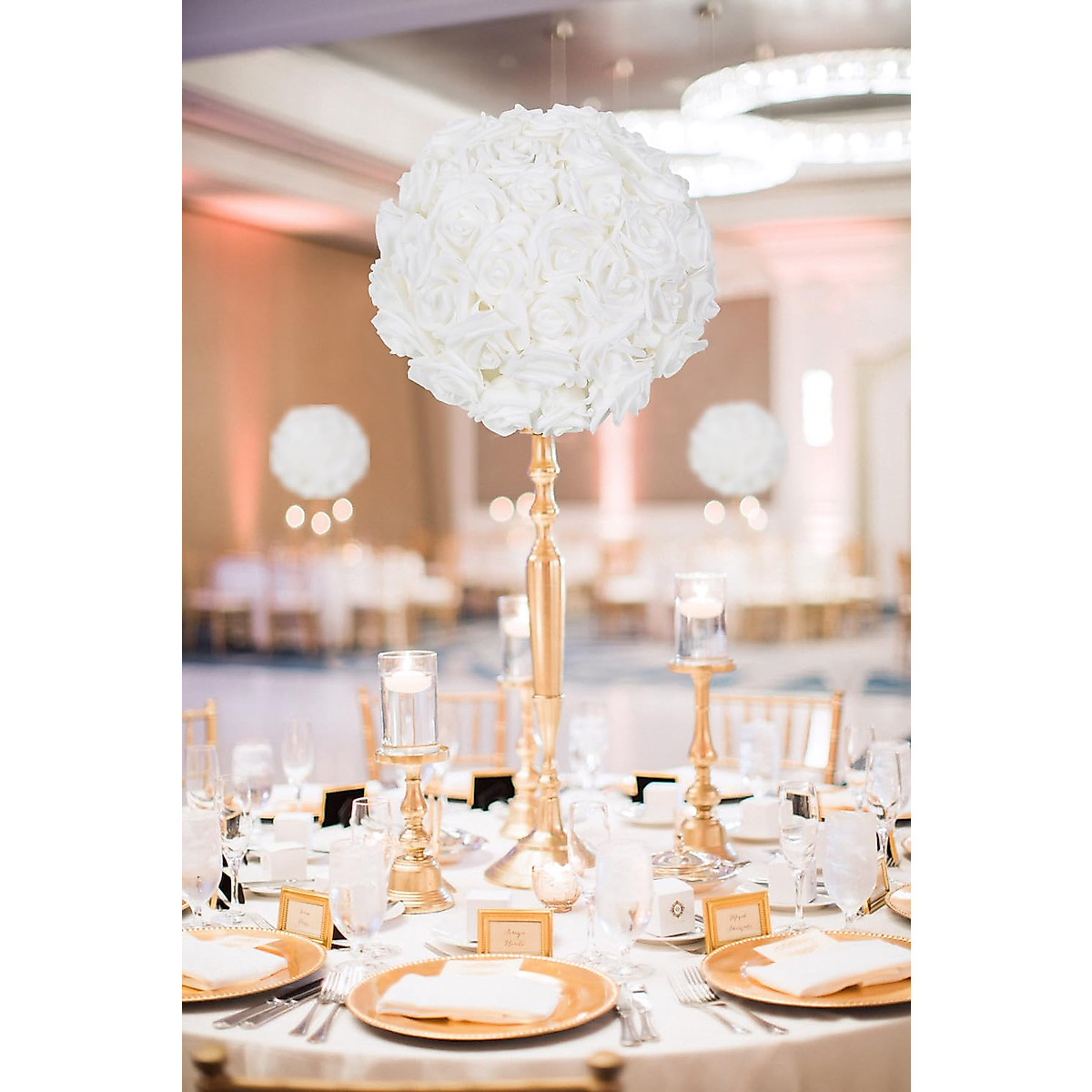 IPOPU 100 Pcs Artificial Rose Flower Heads Real Looking White Foam Fake Roses for DIY Wedding Baby Shower Centerpieces Arrangements Party Tables Home Decorations (White 1, Stemless)