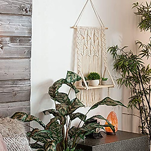 OMOMIO Macrame Wall Hanging Shelf - Bohemian Wall Decor for Bedroom - Woven Rope Macrame Wall Art as Boho Bathroom Shelf Decor - Macrame Shelf Wall Hanging Plant Hanger with Crochet Wall Hangings