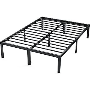 DUMOS Bed Frame - Queen Size Platform Bed Frame Metal Mattress Foundation with Steel Slat Support, No Box Spring Needed, Storage Space Under Frame, Easy Assembly, Black