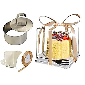 COLOSWIN 12 Pack Clear Plastic Cupcake Boxes Mini Cake Box Baking Box Disposable Round Single Cupcake Containers stand holder box with 3D Cake Mold Fork Rose-Gold Ribbon Gift Boxes for Birthday Anniversary