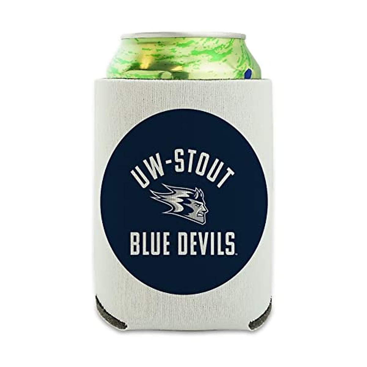 University of Wisconsin - Stout Blue Devils Logo Can Cooler - Drink Sleeve Hugger Collapsible Insulator - Beverage Insulated Holder