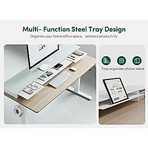 FEZIBO 48 x 24 Inch Height Adjustable Glass Electric Standing Desk with Double Drawer, Stand Up Desk with Storage Shelf, Sit Stand Desk, Light Walnut