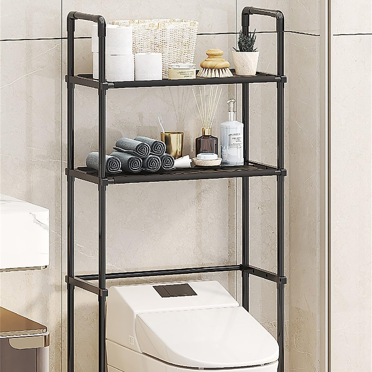 Generic Over The Toilet Storage, 58inch 3-Tier Bathroom Organizers and Storage, Bathroom Storage Shelf, Fit Most Toilets Space-Saving and Easy Assembly (Black), LZ 060503