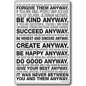 Mother Teresa Anyway Quote - Motivational Quotes Fridge Magnet