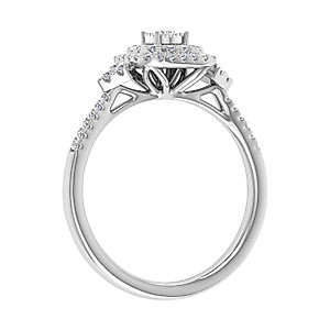 FINEROCK 1/3 Carat Cushion Cut Halo Diamond Engagement Ring in 10K White Gold - IGI Certified (Ring Size 8)