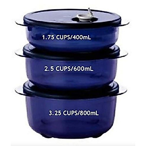 Tupperware Vent 'N Serve Set of 3 Rounds - Microwave and Freezer Safe Containers in Indigo Blue