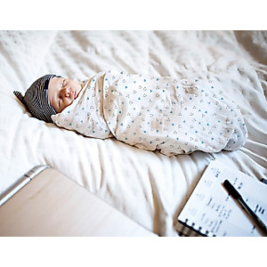 TWC Organic Muslin Swaddle Blankets for Baby | Cotton Double Layer Cloth - Super Soft, Absorbent | Large 44"x44" | Pack of 3 - Blue 3 Design