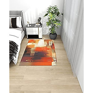 Large Area Rug 2.7' x 5', Ombre Brown Orange Runner Rug for Living Room Bedroom Washable Accent Rug Carpet Kitchen Dining Room Floor Cover Mat Abstract Painting Modern Art Texture