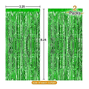 CHRORINE 2pcs 3ft x 8.3ft Green Tinsel Foil Fringe Curtains Streamers Backdrop for Green Birthday Jungle Safari Tropical Party Christmas Decorations