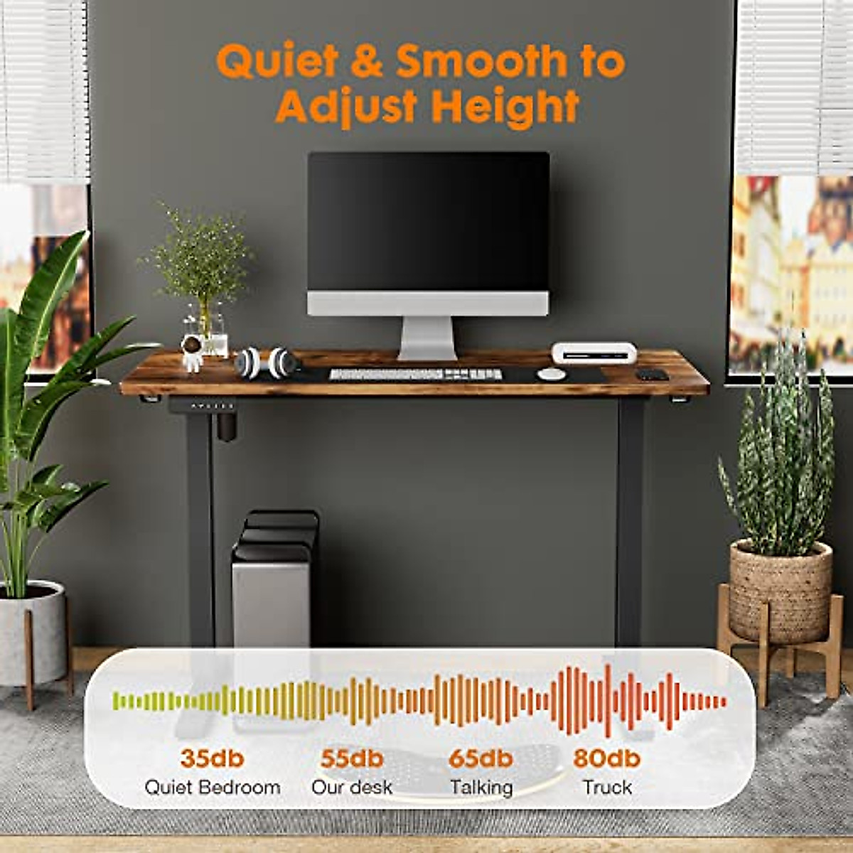 Sweetcrispy Standing Desk, Stand Up Desk, Electric Standing Desk with Splice Board, 31 x 24in Ergonomic Height Adjustable Desk Sit to Stand Desk, Computer Workstation Home Office Desk-Rustic Brown