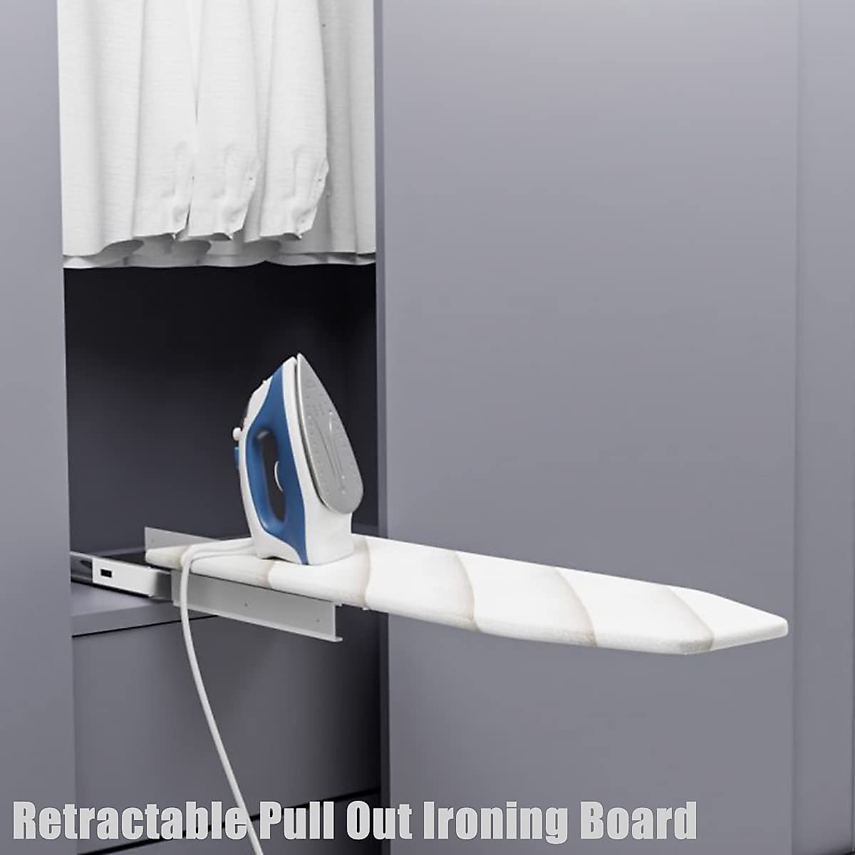 MYOYAY Ironing Board, Retractable Pull Out Ironing Board, 180 Degree Rotation Foldable Ironing Board, with Heat Resistant Cover, Drawer Mounted, Space Saving