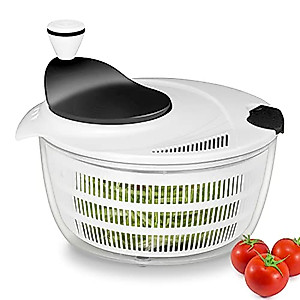 Ourokhome Salad Spinner Lettuce Dryer, Rotary Veggie Washer with Compact Bowl and Colander, Easy to Clean, Wash, Dry Vegetables, Fruits, Lettuce, Greens, Lockable Lid, 4L, White