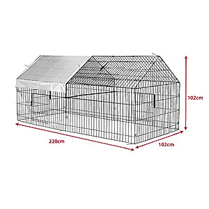 PawGiant Chicken Coop Chicken Run Pen for Yard with Cover 86"×40"×39" Outdoor Metal Portable Chicken Tractor Cage Enclosure Crate Outside for Small Animals Duck Rabbit Hen