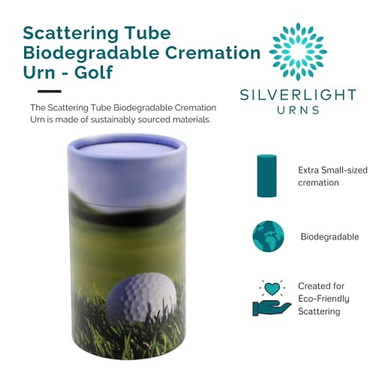 Golf Scattering Tube - Extra Small, Biodegradable Cremation Urn for Ashes, Extra Small Sized Cremation Urn, 5.25 Inches High