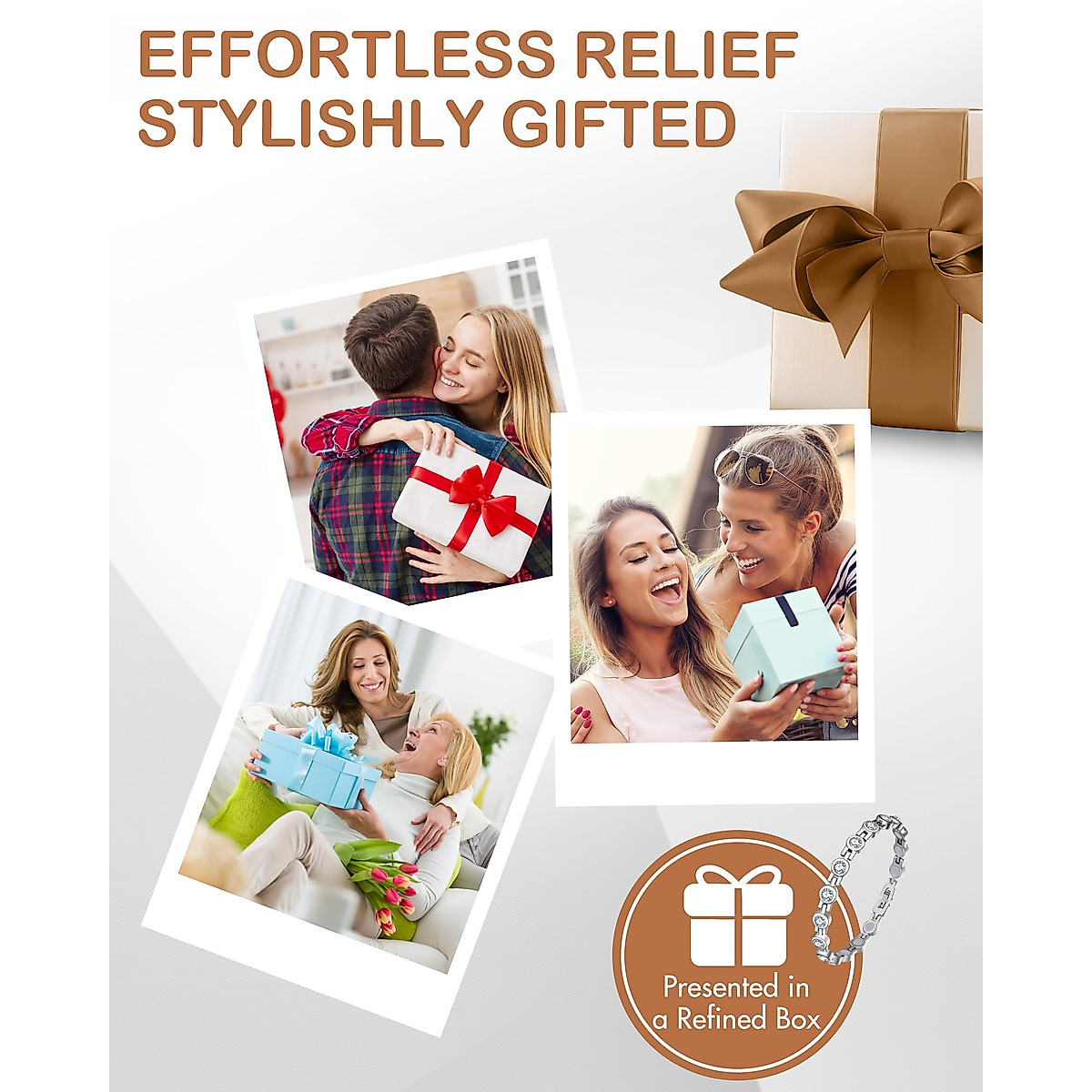 Feraco Magnetic Bracelet for Women Titanium Steel Magnetic Bracelets with Gorgeous Sparkling Cubic Zirconia Costume Jewelry Christmas Gifts (Silver)