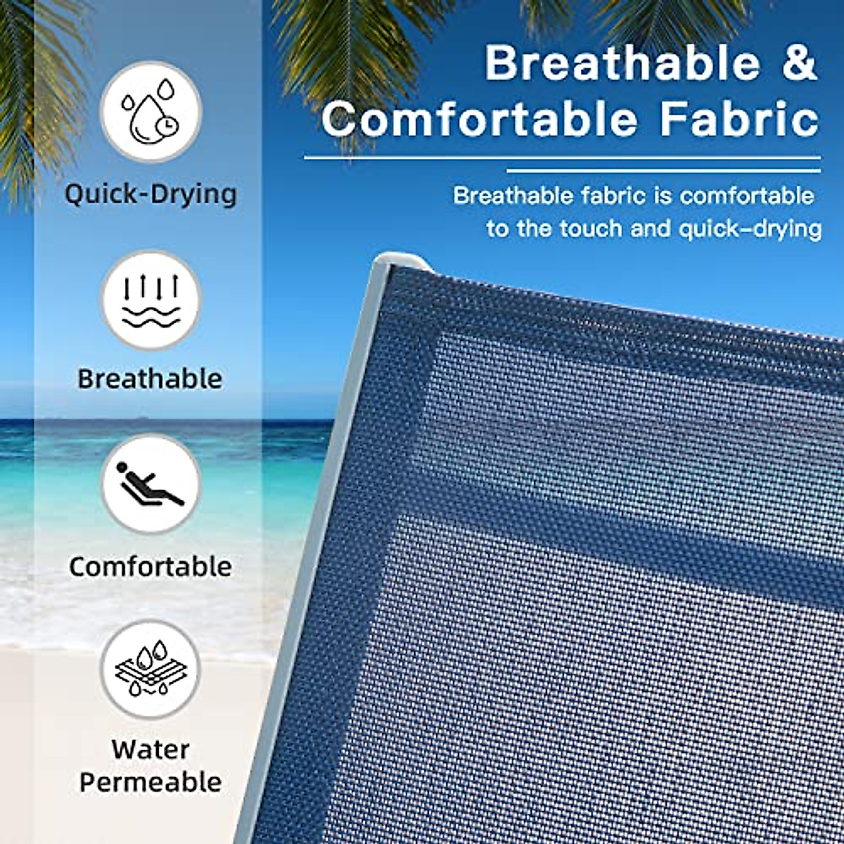 Domi Lounge Chair Set of 2, Aluminum Lounge Chairs for Outside with 5 Adjustable Positions, Chaise Lounge Outdoor for Pool, Garden, Beach, Camping, Backyard (Blue)